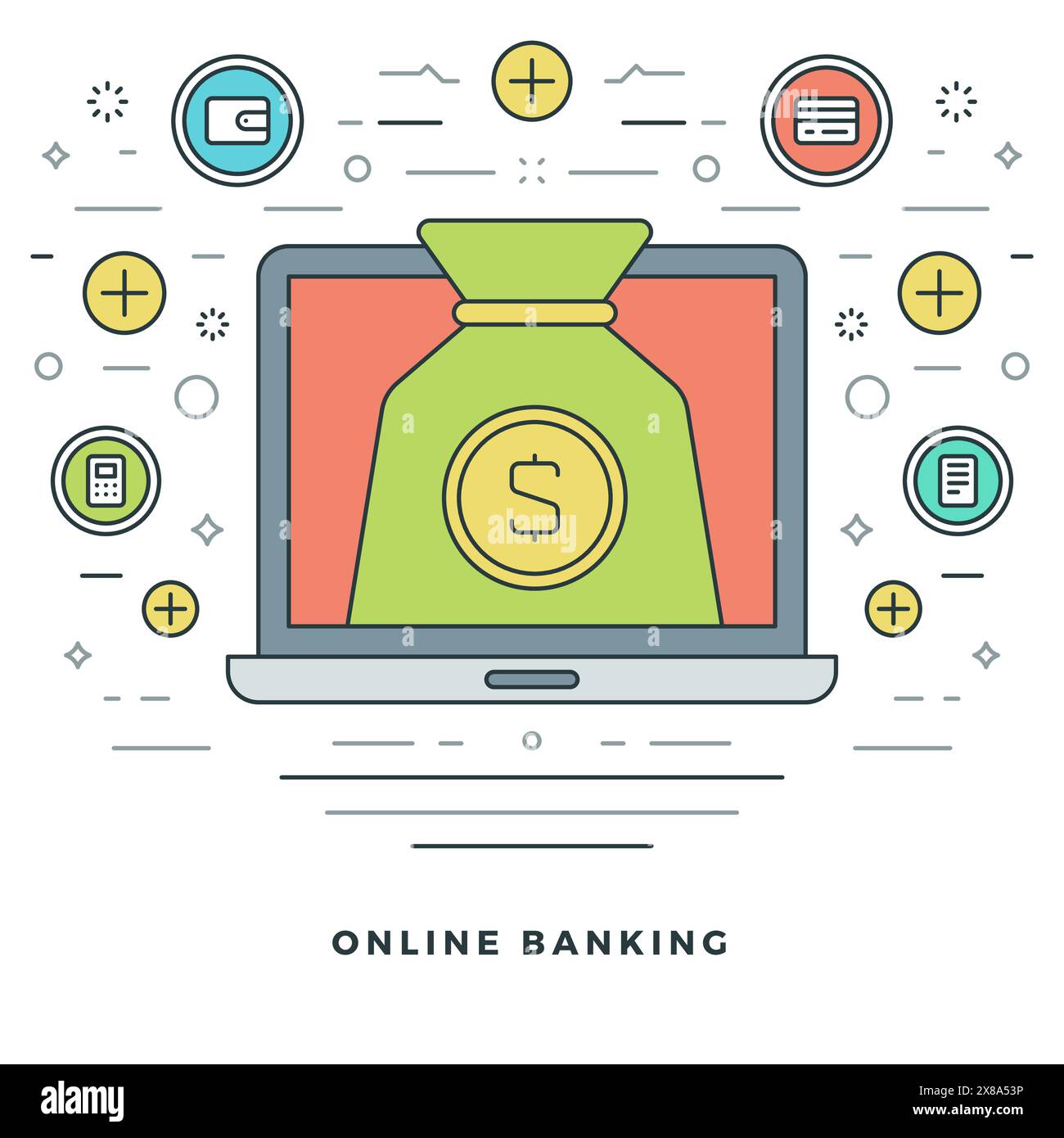 Flat line Banking and Financial Management Concept Vector illustration ...
