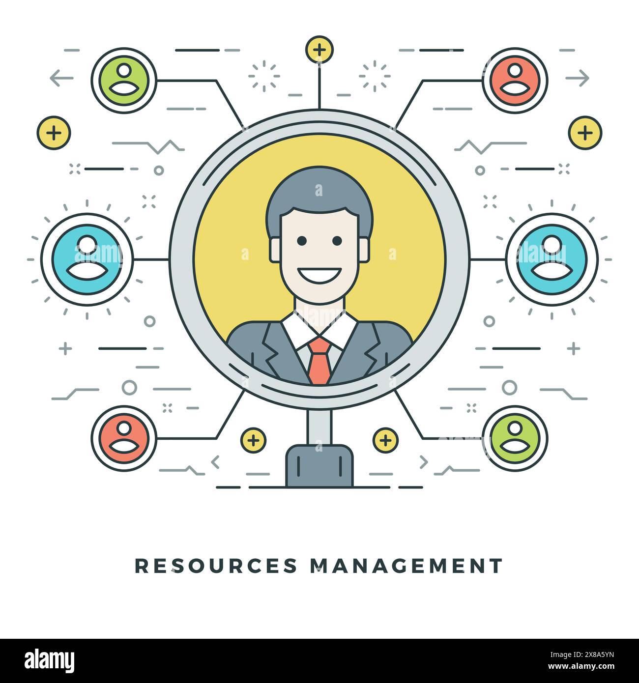 Flat line Team Building and Resources Management Concept. Vector ...