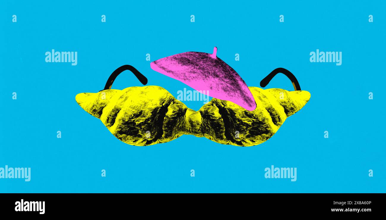 Contemporary art collage. Surreal artwork in vibrant trendy colors. two ...