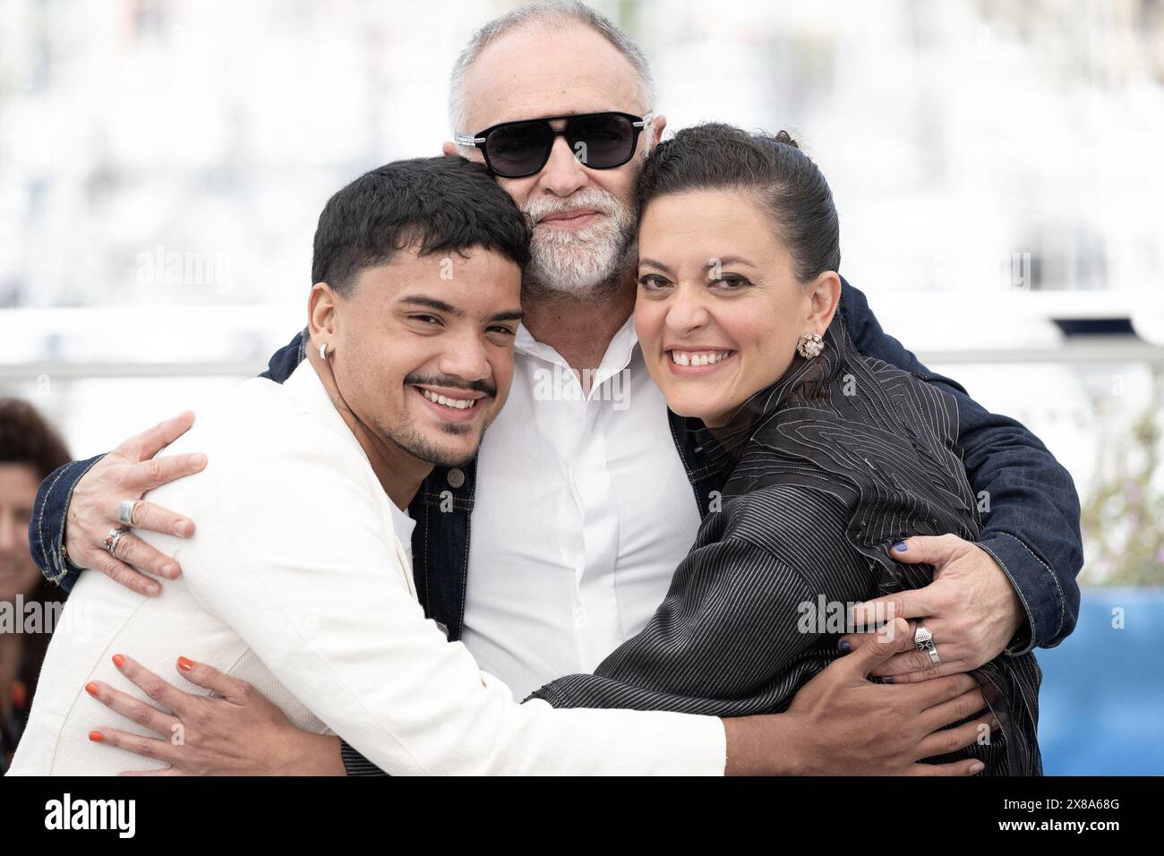 Cannes, France. 23rd May, 2024. Iago Xavier, Karim Aïnouz, Nataly Rocha ...