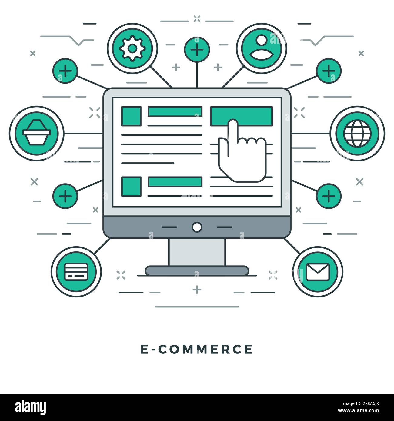 Flat line Online Shopping and E-Commerce. Vector illustration. Modern ...