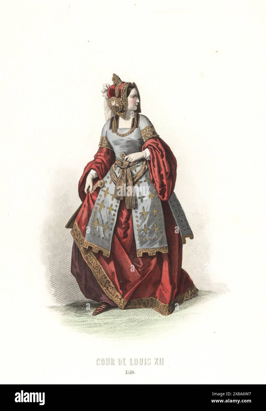 Noblewoman at the court of King Louis XII, 16th century. In headdress ...