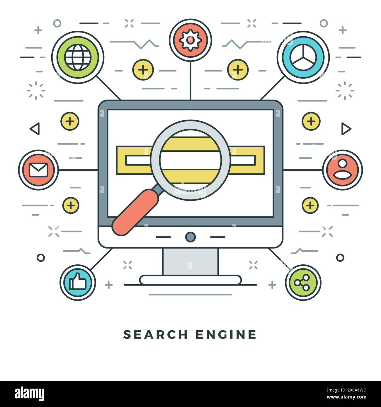 Flat line Business Concept Vector illustration. Modern thin linear ...