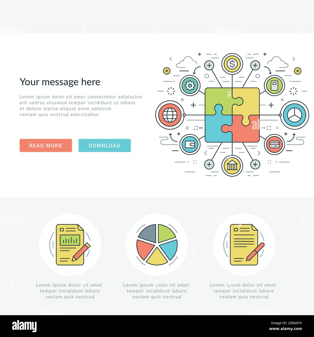 Flat line Business Solution Concept Vector illustration. Modern thin ...