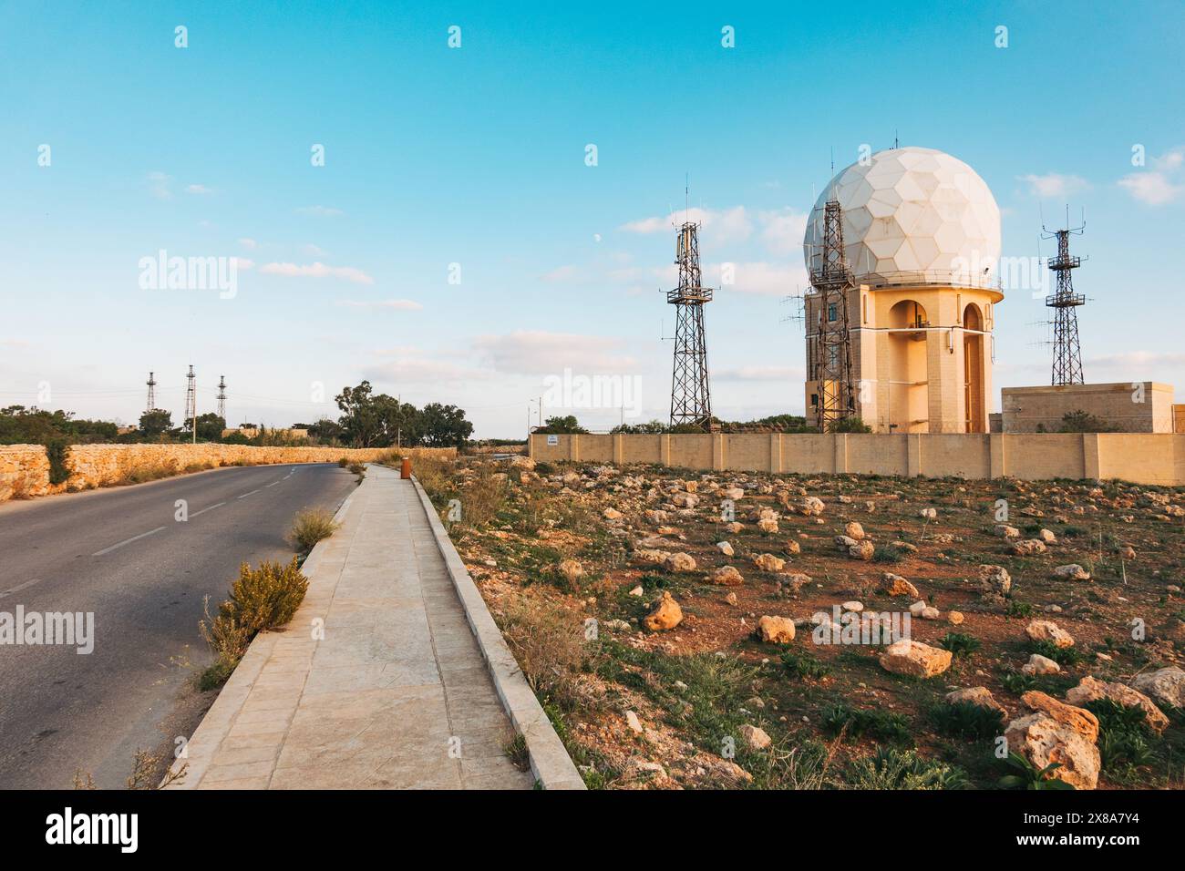 An aviation radar dome perched on the southern coast of the island of ...