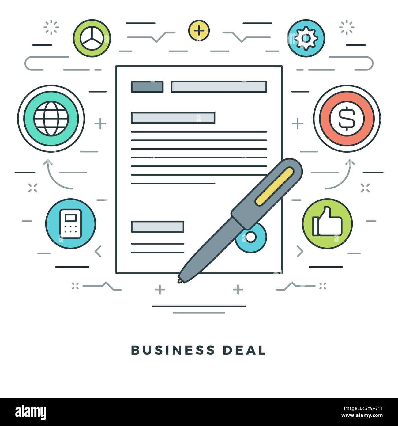 Flat line Business Deal Concept Vector illustration. Modern thin linear ...