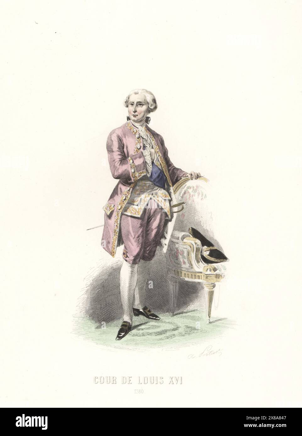 Fashion of a courtier of King Louis XVI of France. In powdered wig ...