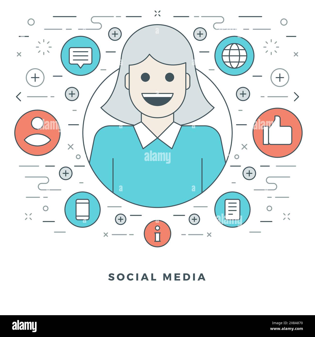 Flat line Social Media Concept Vector illustration. Modern thin linear ...