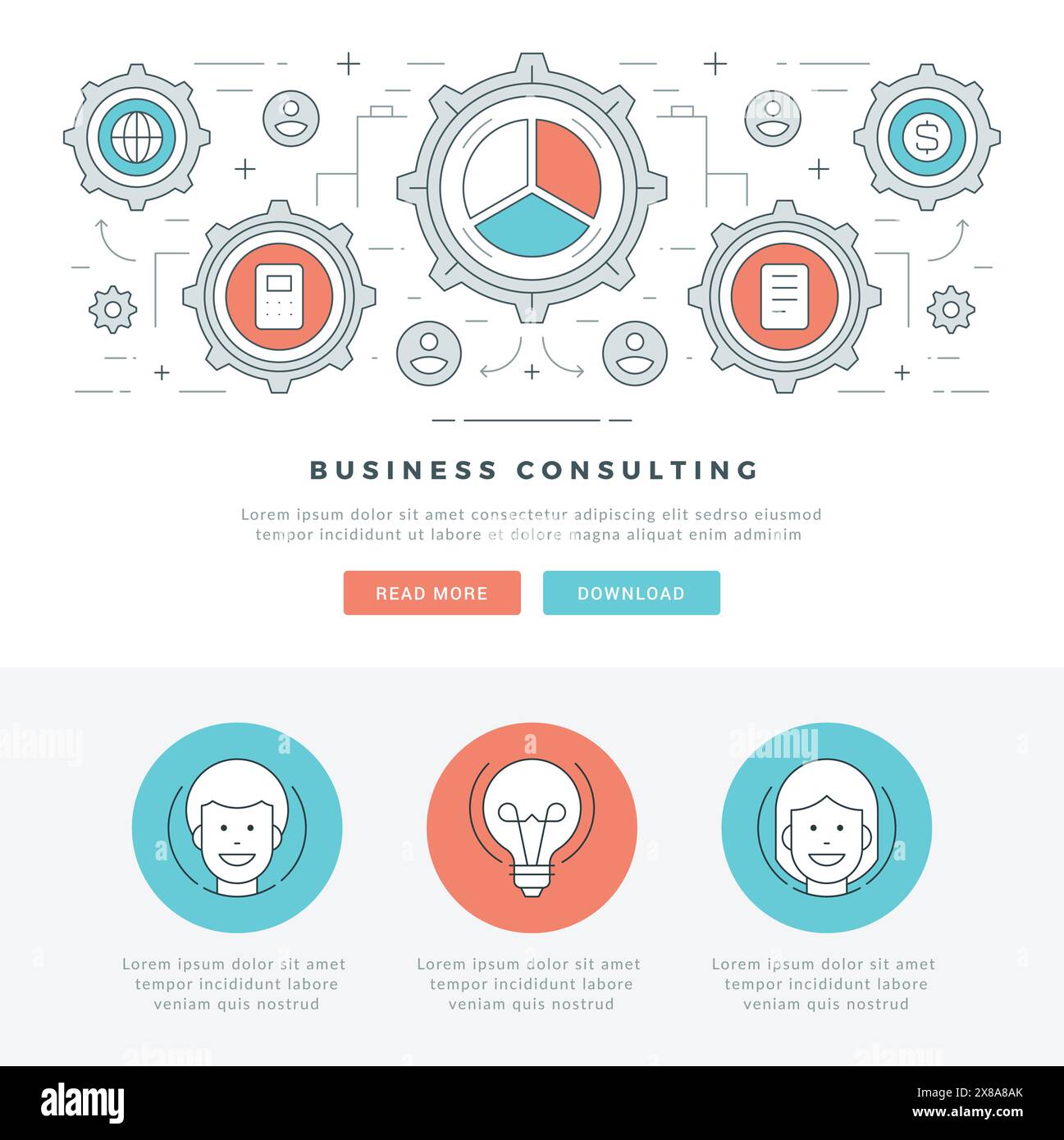 Flat line Business Concept Web Site Header Vector illustration. Modern ...