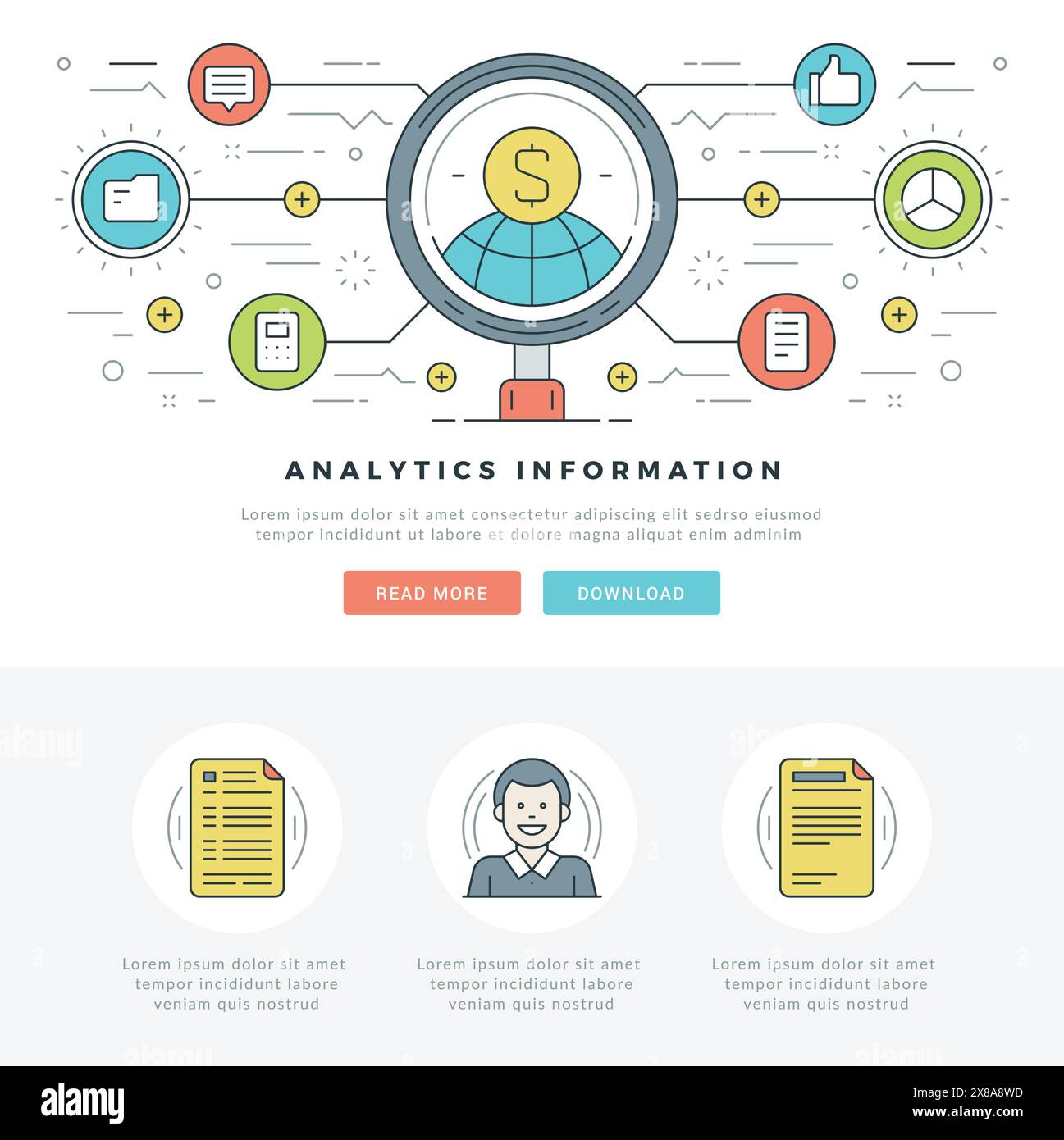 Flat line Business Concept Web Site Header Vector illustration. Modern ...