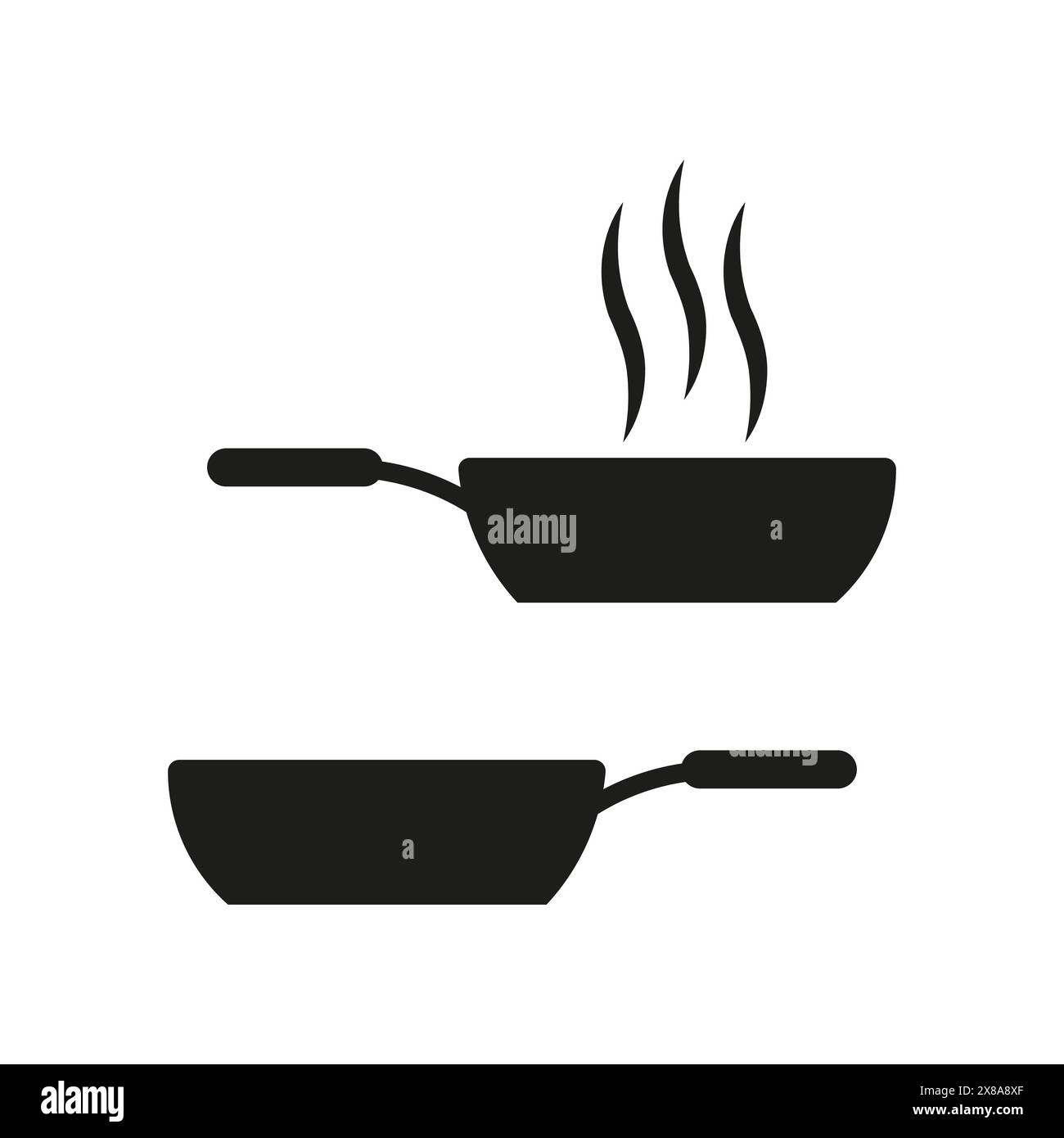 Frying pan with steam icon. Hot skillet vector graphic. Cooking and ...
