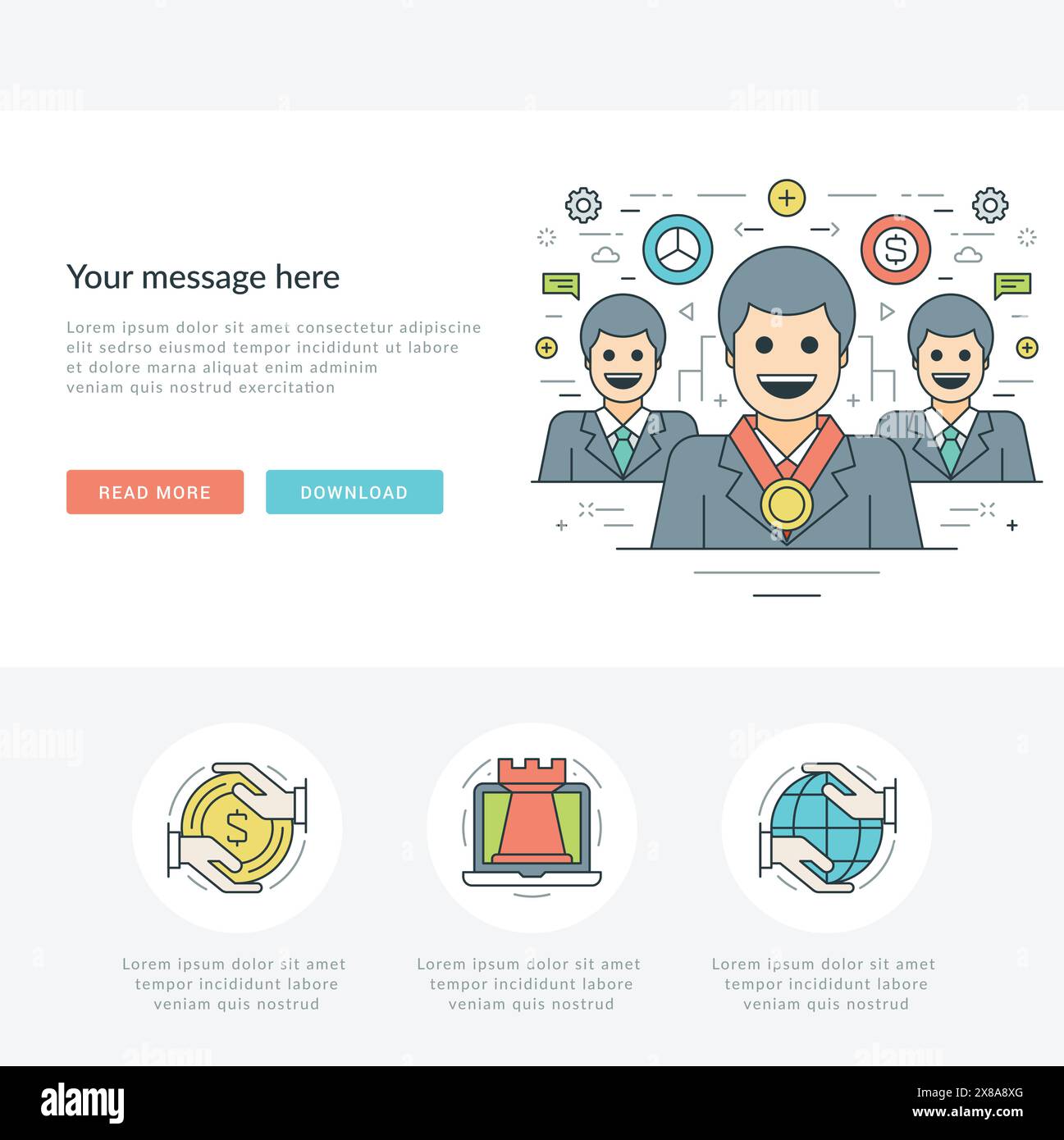 Flat line Business Concept Web Site Header Vector illustration. Modern ...