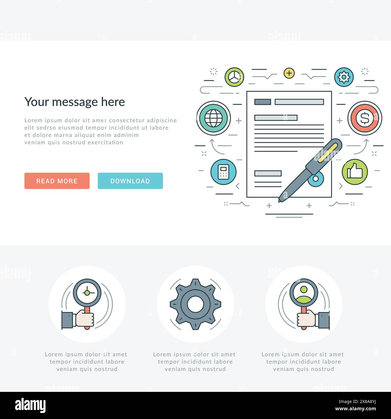 Flat line Business Concept Web Site Header Vector illustration. Modern ...