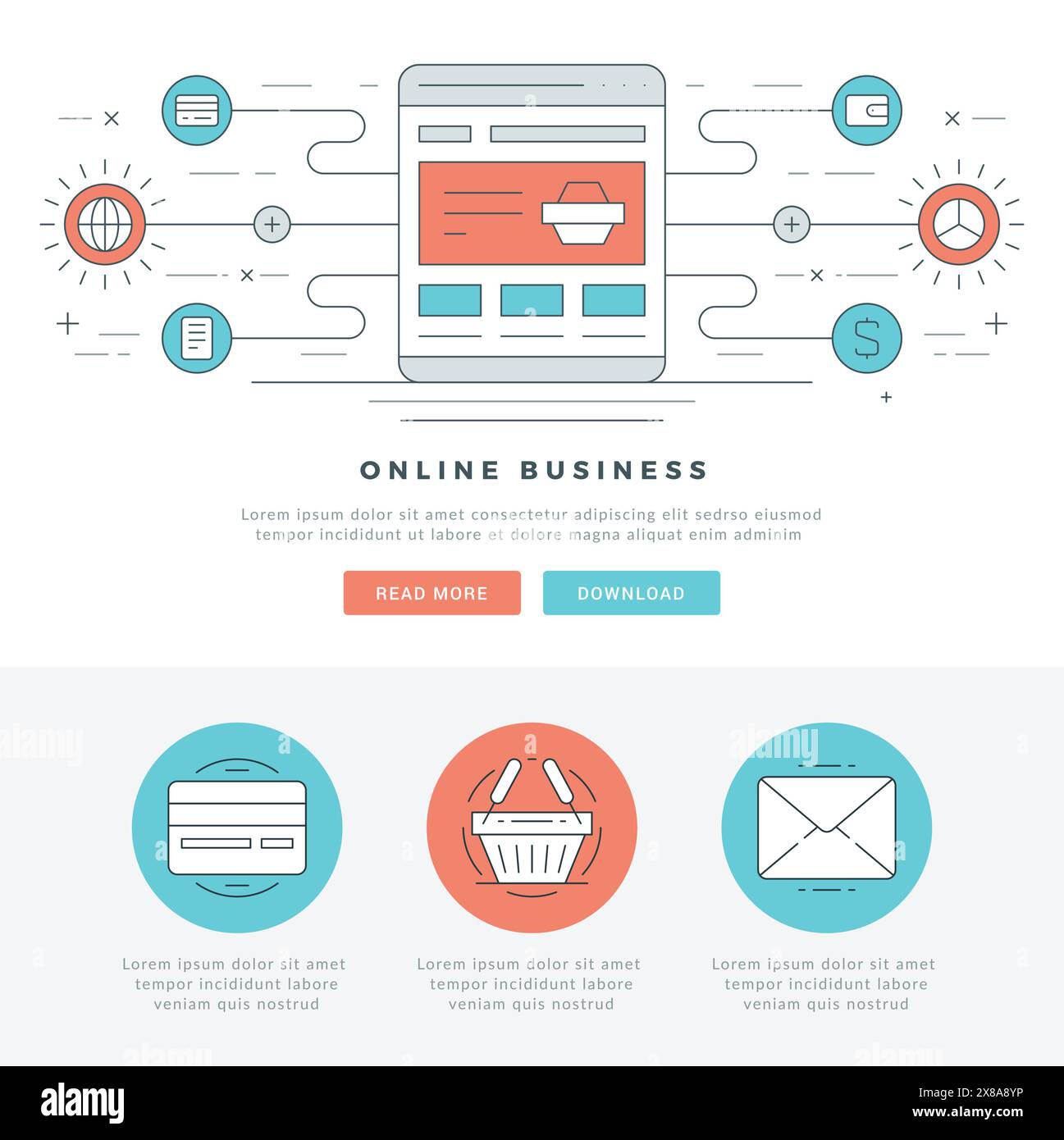 Flat line Online Business Concept Vector illustration. Modern thin ...