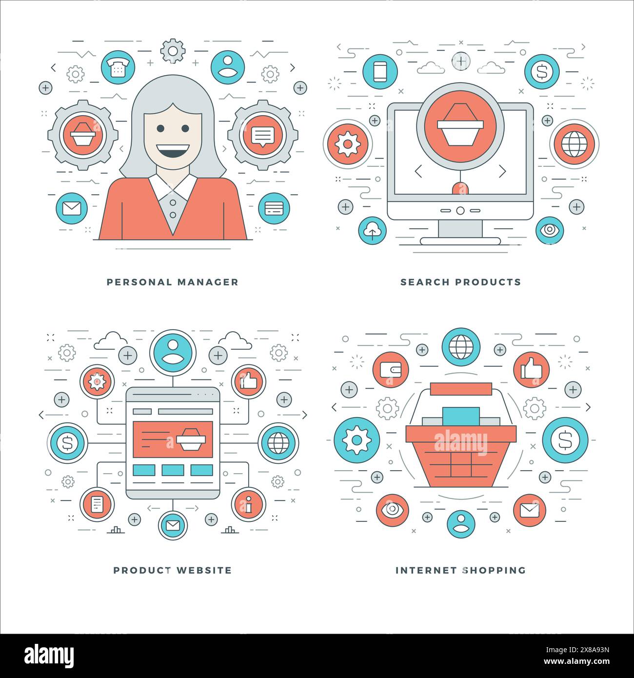 Flat line Manager, Search Products, Shopping Business Concepts Set ...