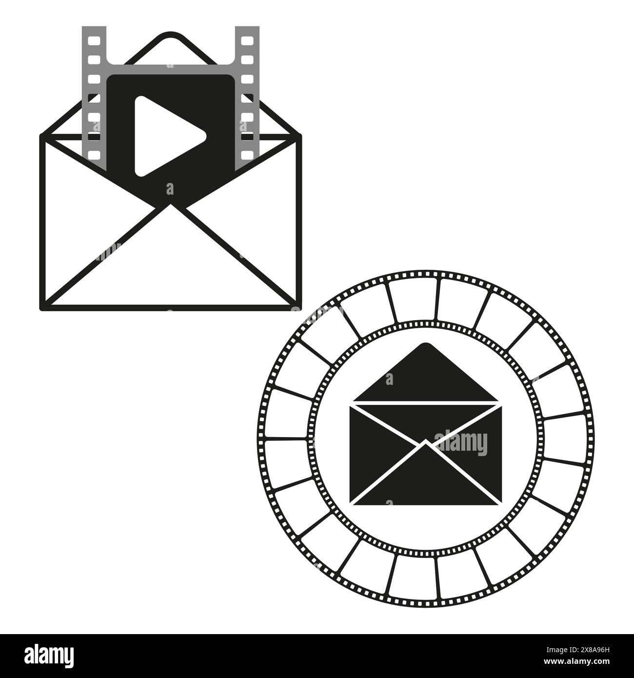 Film envelope icon. Play button message. Vector cinema mail. Decorative ...
