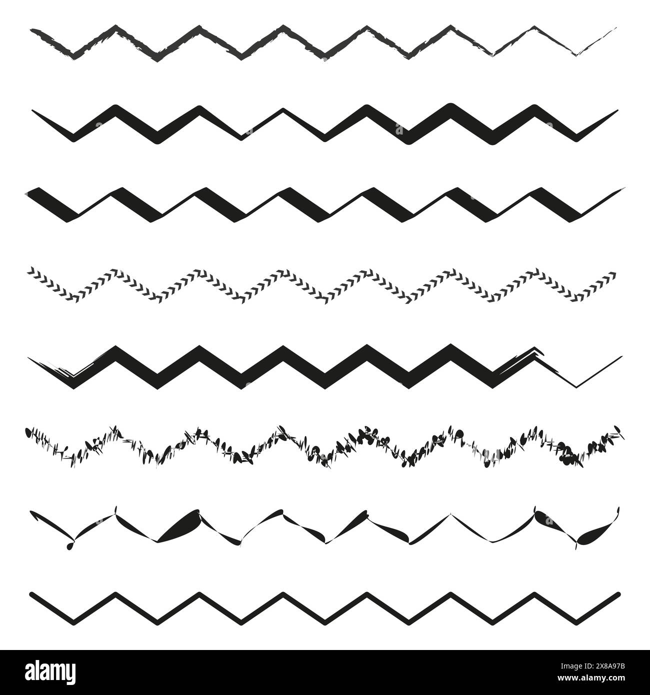 Assorted zigzag patterns. Variety of wave lines. Set of abstract peaks ... Assorted zigzag patterns. Variety of wave lines. Set of abstract peaks ...