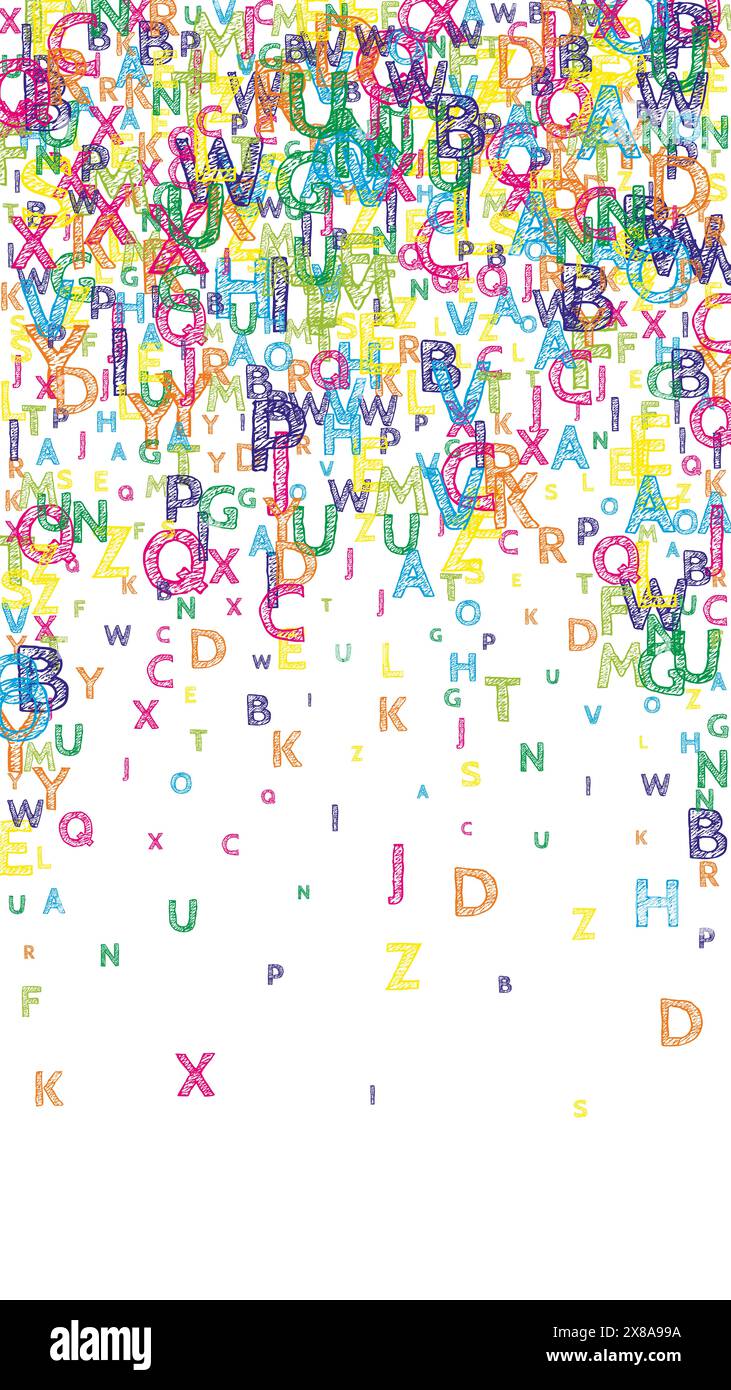 Falling letters of English language. Colorful childish flying ...