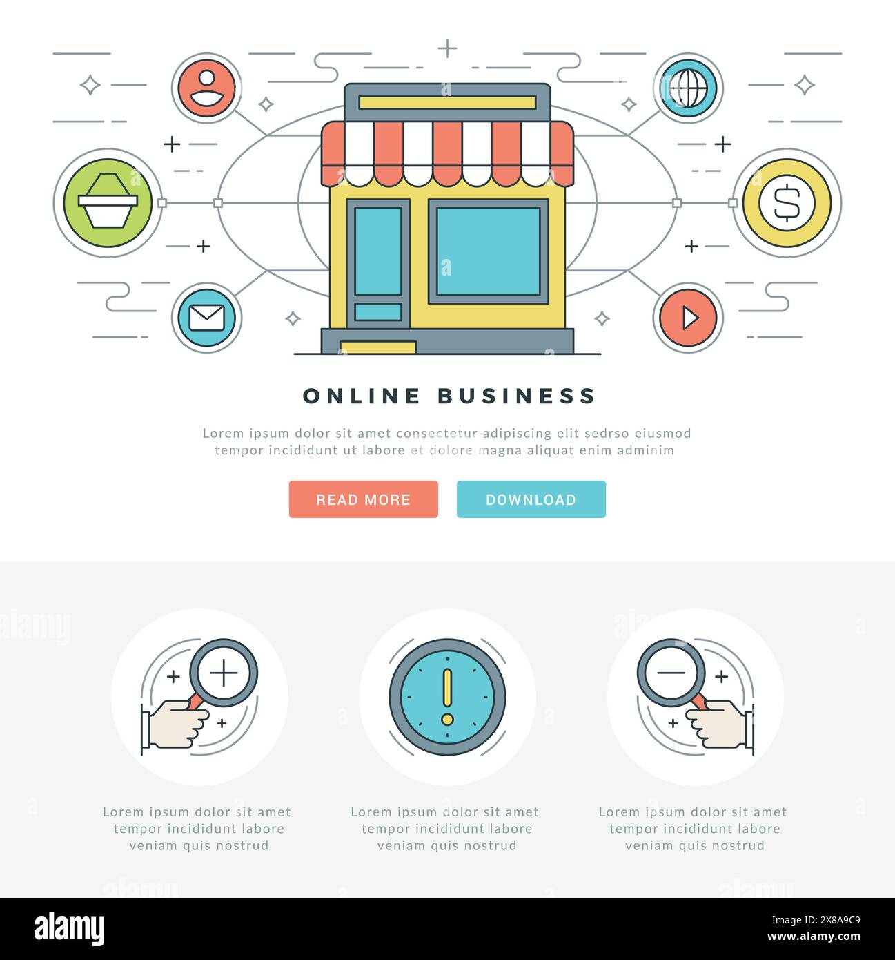 Flat line Business Concept Web Site Header Vector illustration. Modern ...