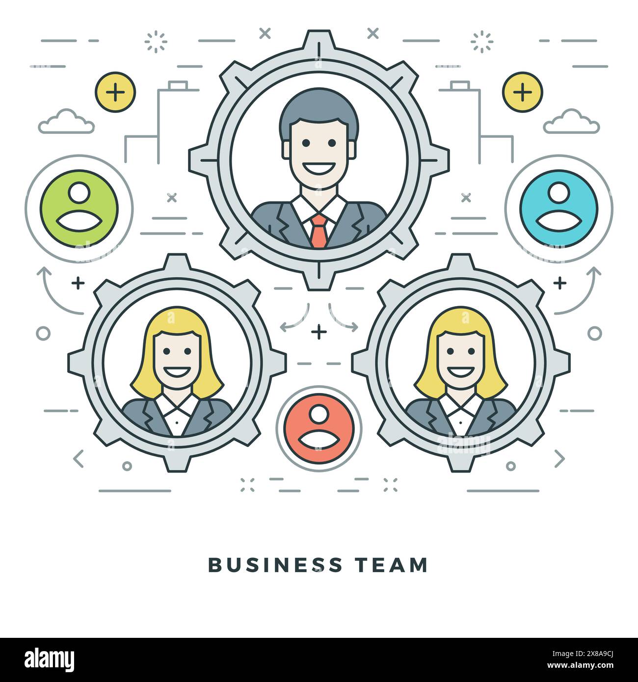 Flat line Team Building and Management. Vector illustration. Modern thin linear stroke vector ...