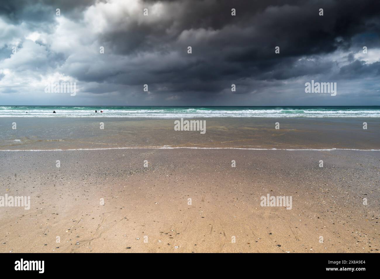 Dark; brooding rainclouds approaching Fistral Beach in Newquay in ...