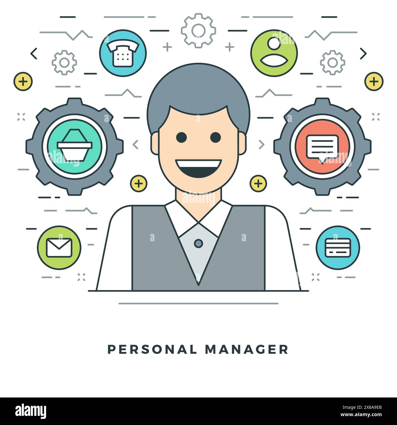 Flat line Personal Manager Concept Vector illustration. Modern thin ...
