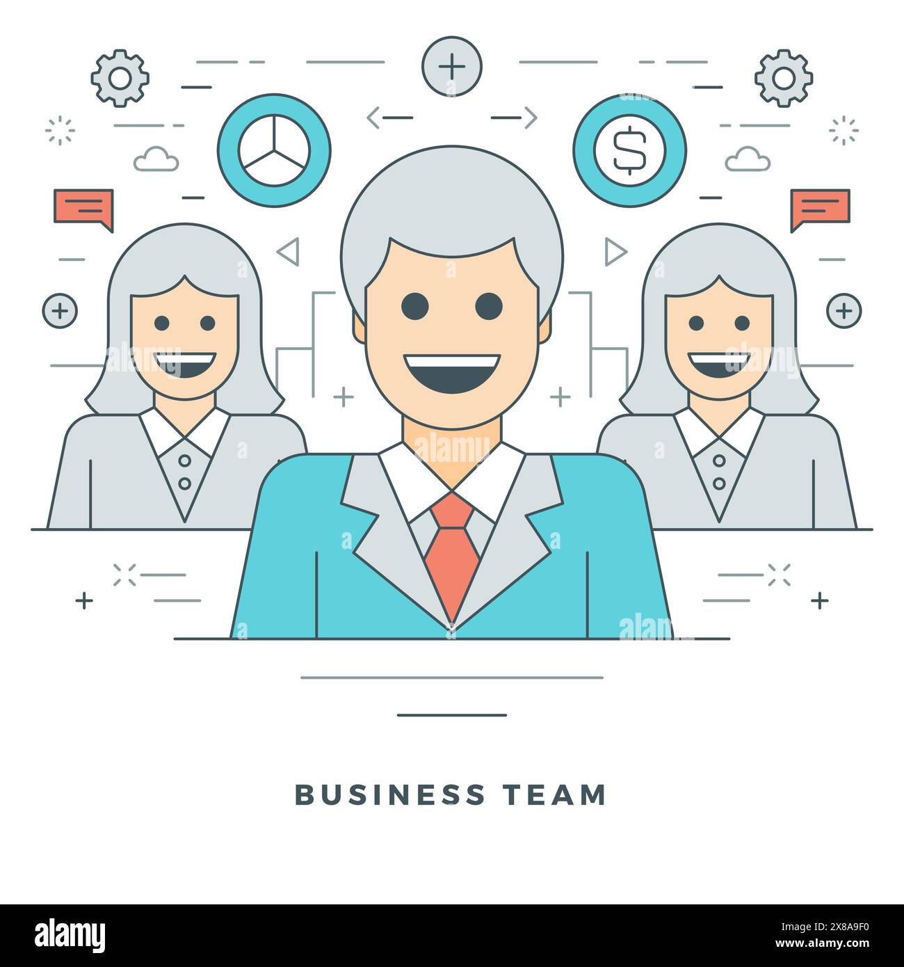 Flat line Business Concept Vector illustration. Modern thin linear ...