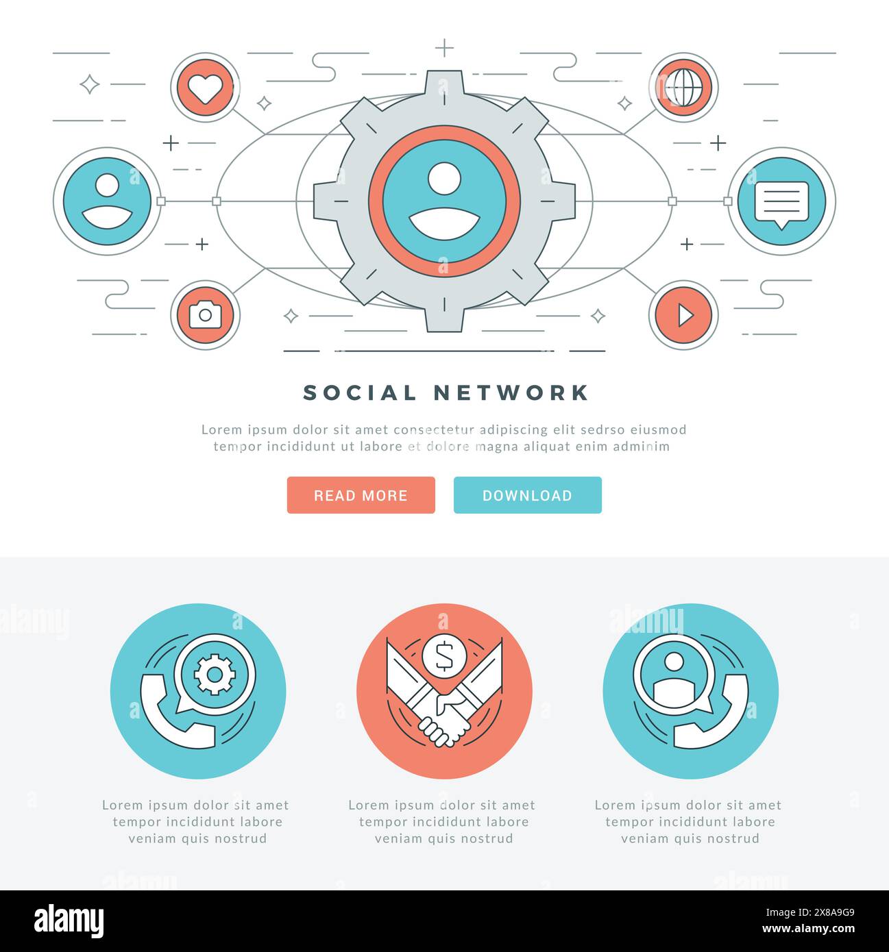 Flat line Business Concept Web Site Header Vector illustration. Modern ...