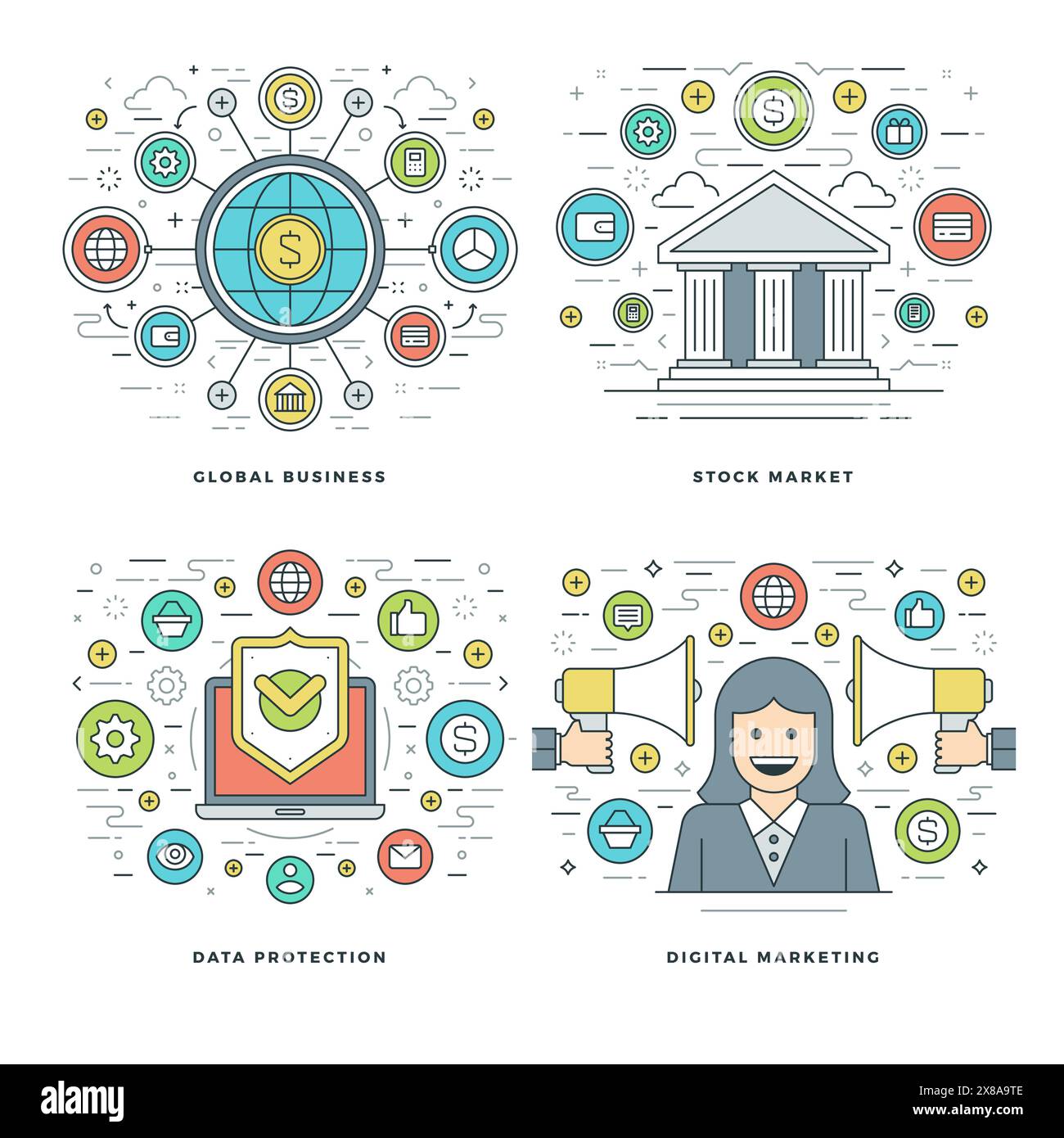 Flat line Stock Market, Data Protection, Digital Marketing, Business ...