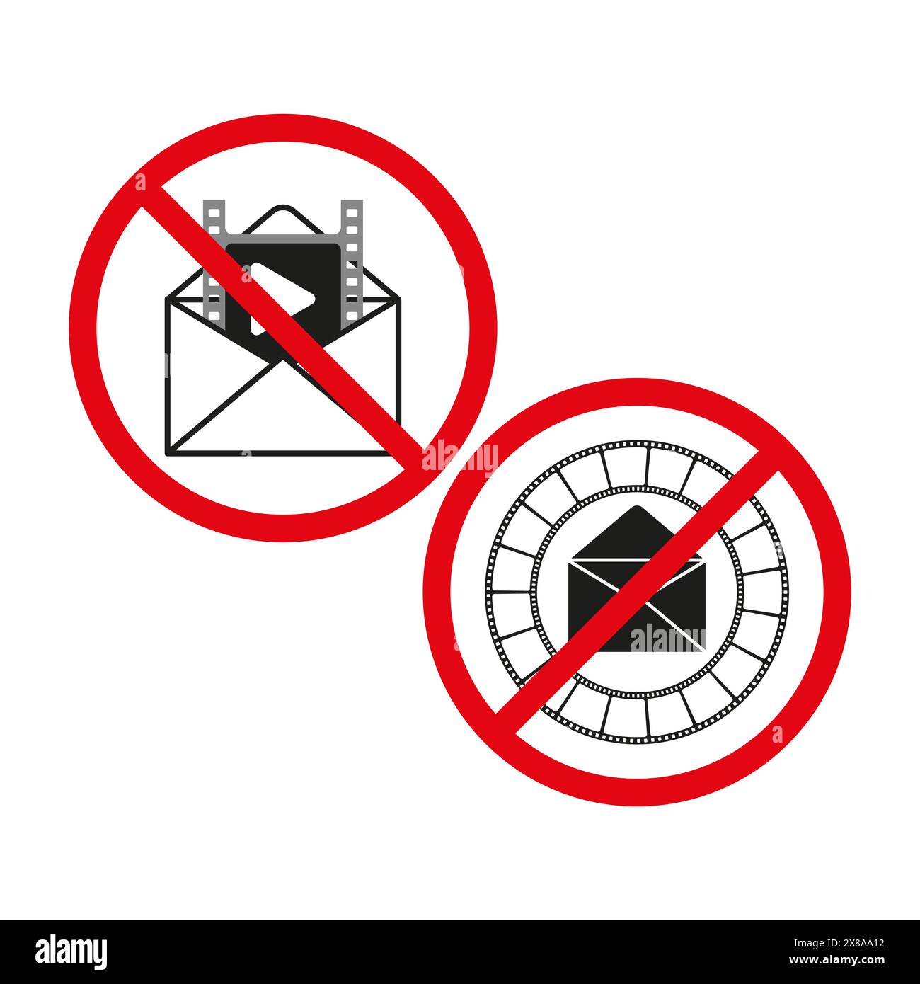 No film icon. Forbidden movie envelope. Vector cinema prohibition ...