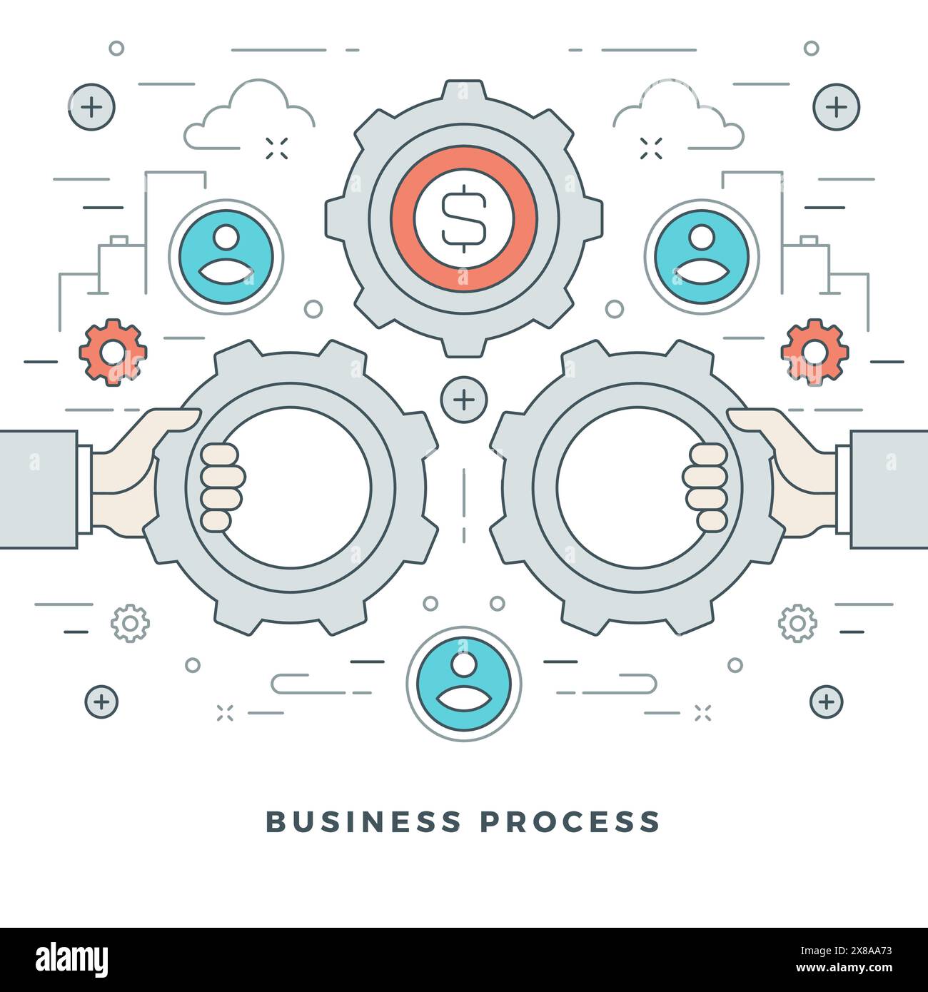 Flat line Business Process Concept Vector illustration. Modern thin ...