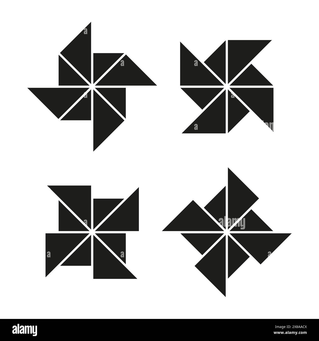 Abstract pinwheel Vector icons. Black geometric windmill shapes. Modern ...