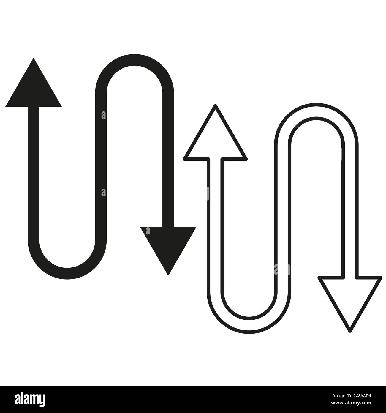 Directional arrows concept. Upward and downward movements. Flow and return symbols. Cycle ...