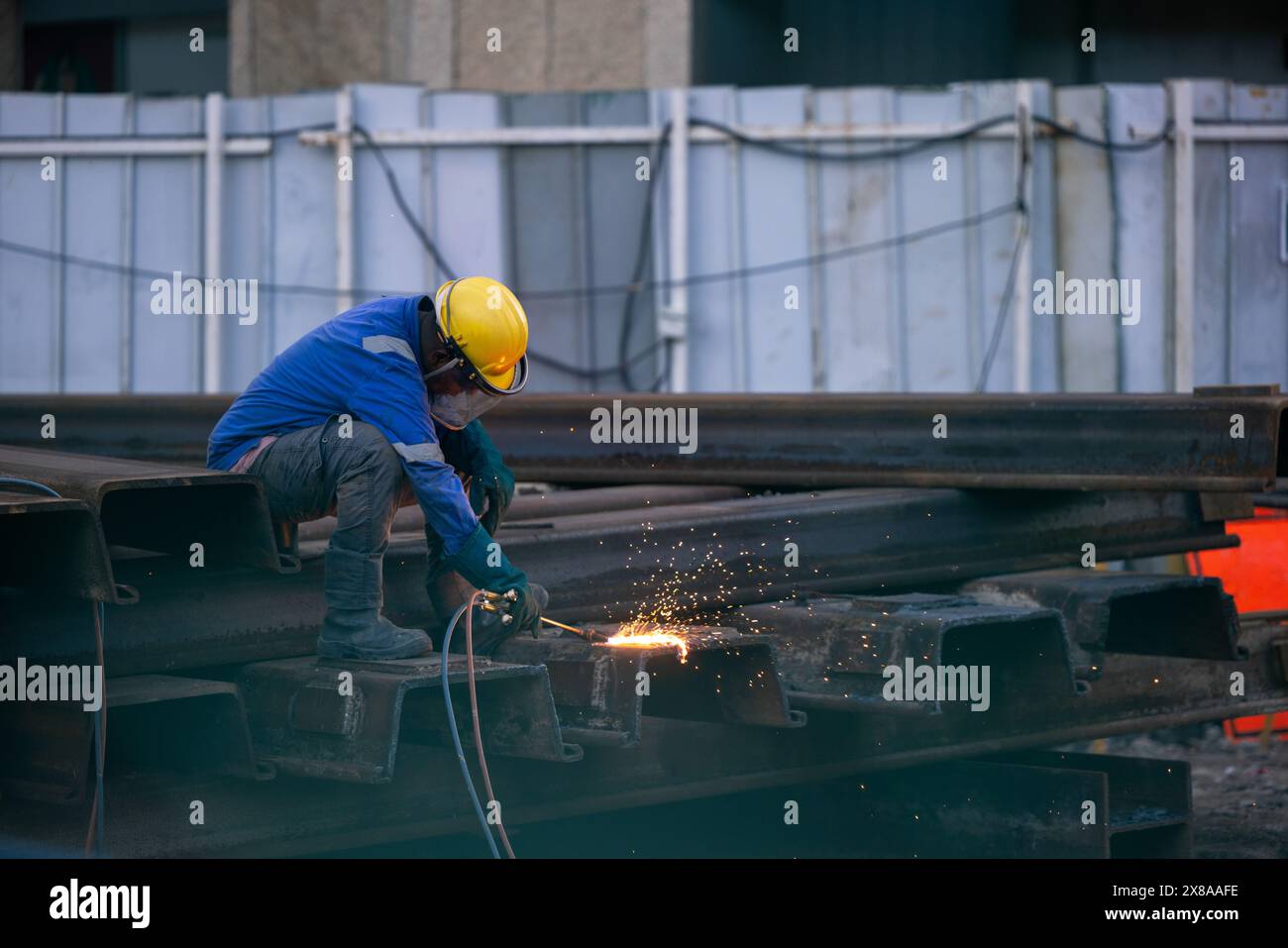 welding Man at work,work in progress, safety measures in welding Stock ...