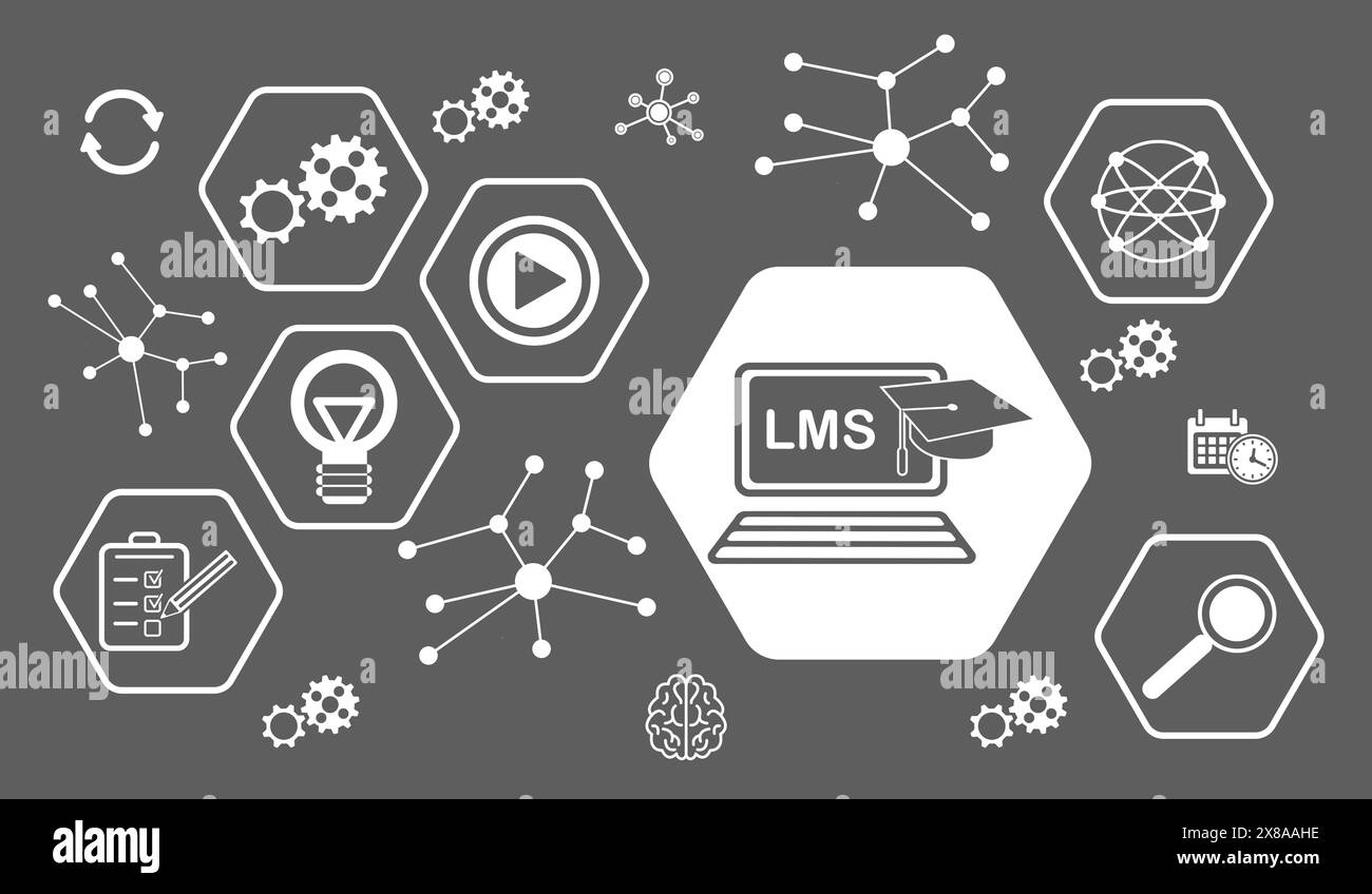 Concept of lms with icons in hexagons Stock Photo - Alamy