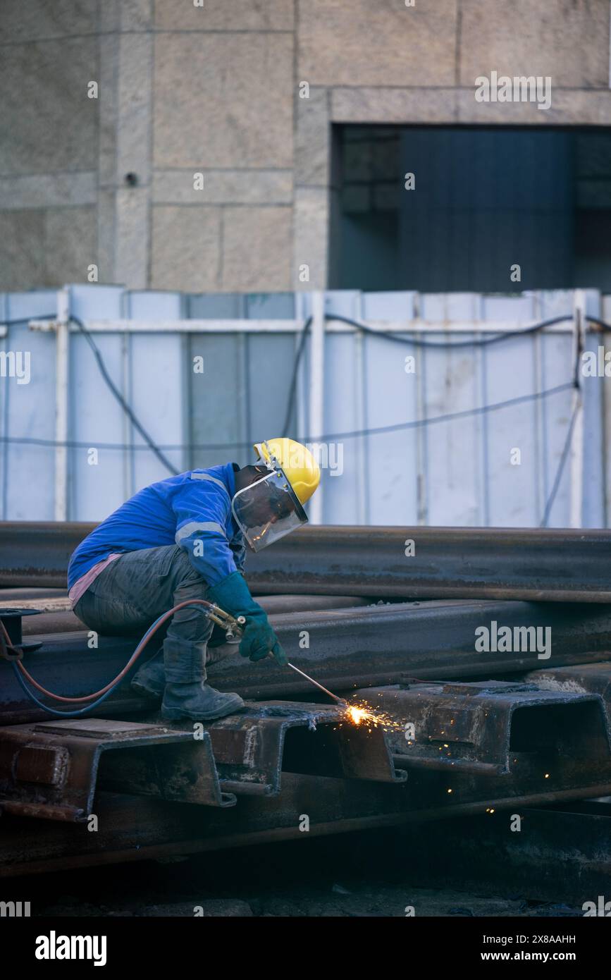 welding Man at work,work in progress, safety measures in welding Stock ...