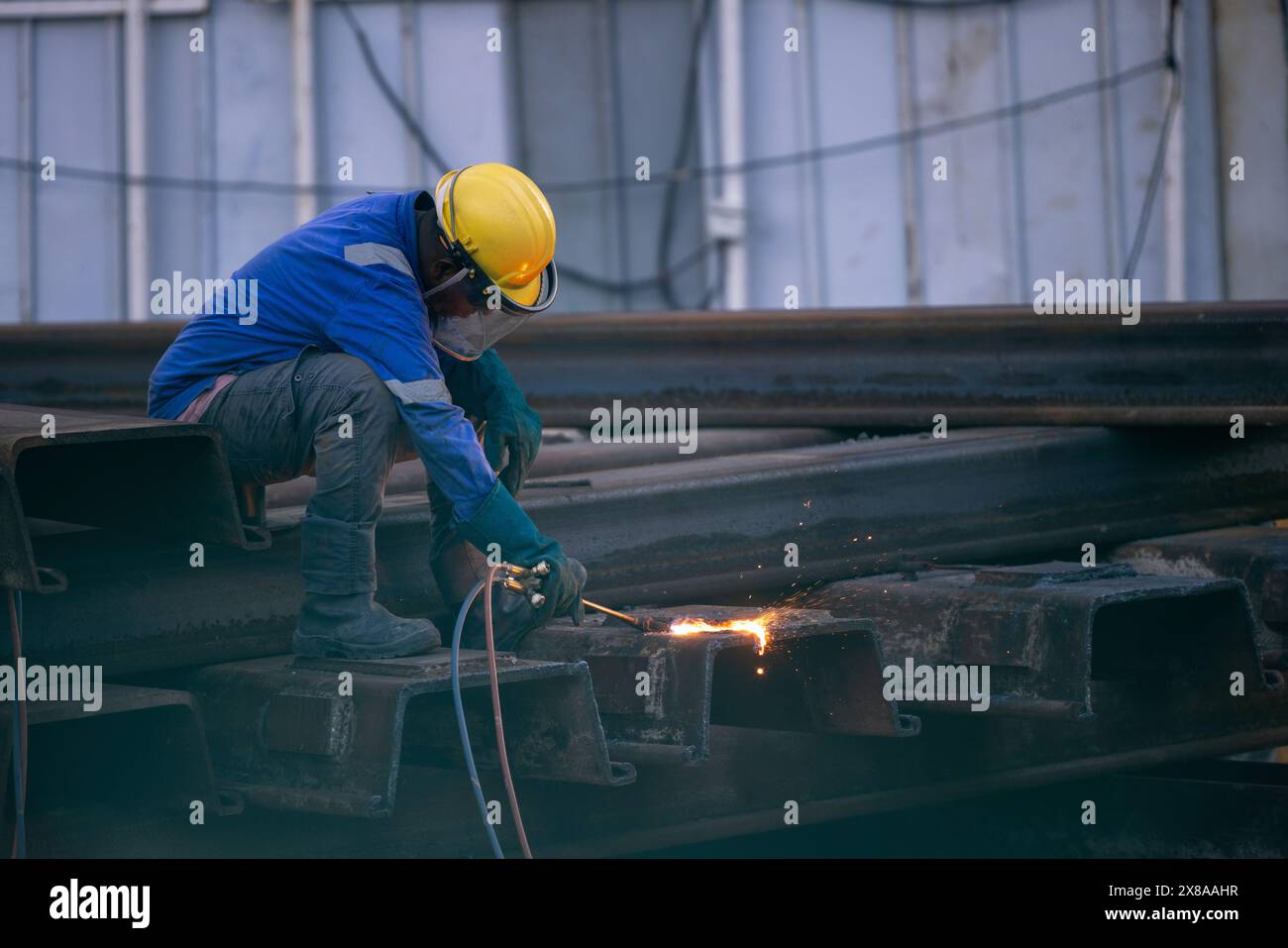welding Man at work,work in progress, safety measures in welding Stock ...