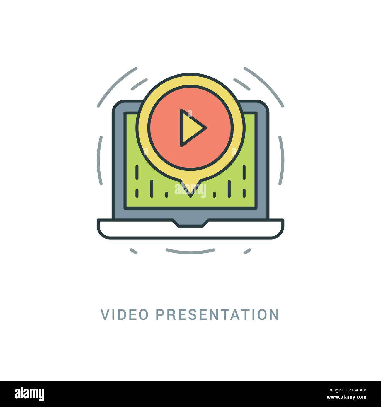 Line Icon Flat thin linear stroke vector illustration. Easy resize to 256, 512 pixels. Video ...