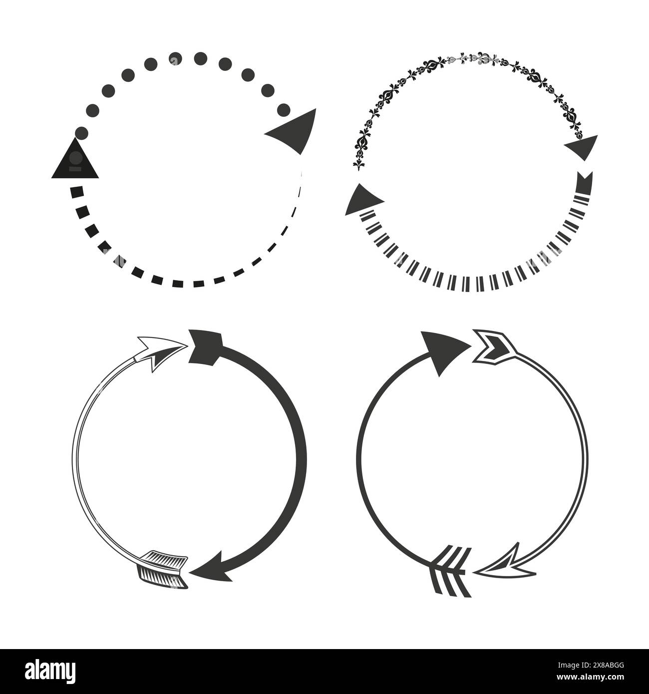 Decorative arrow circle set. Diverse style Vector frames. Directional ...