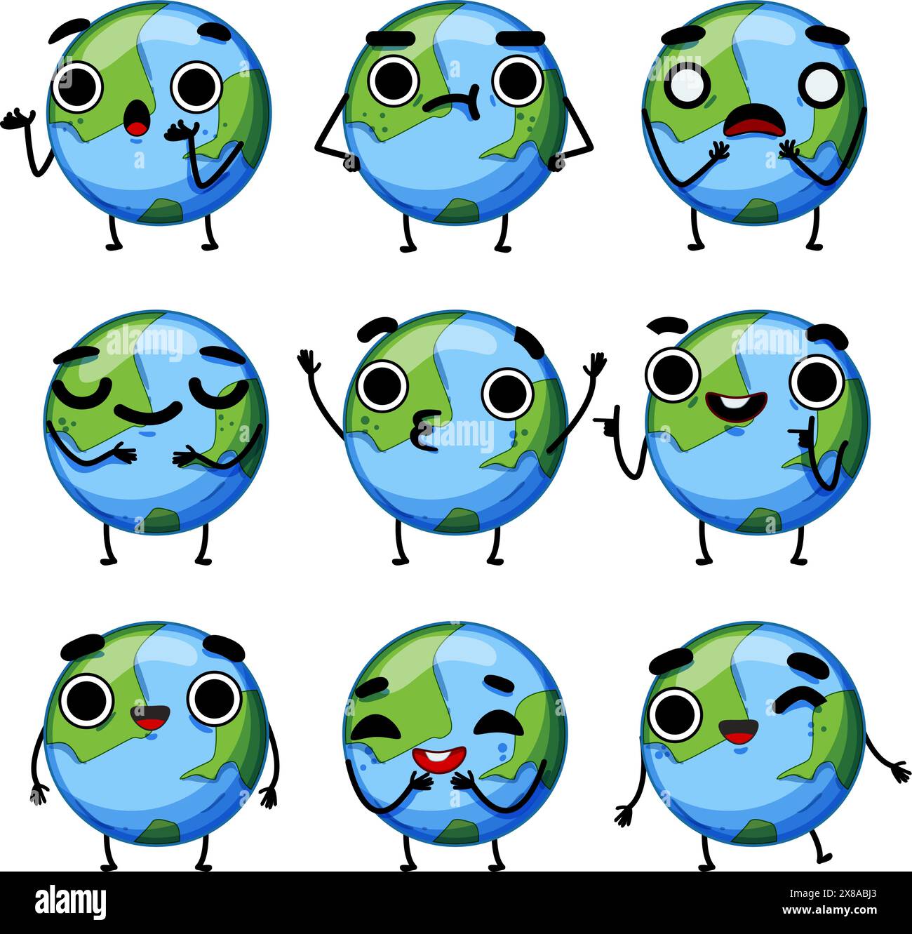 earth planet character set cartoon vector illustration Stock Vector ...