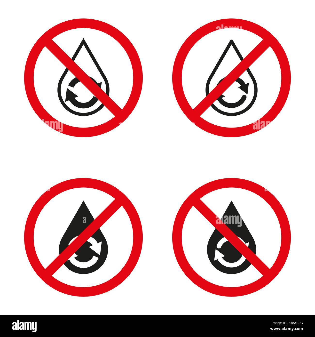No water recycling icons. Non-potable water restriction. Vector symbols ...