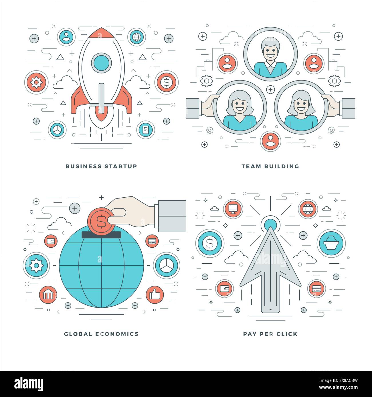 Flat line Start up, Team Building, Global Economics, Business Success ...