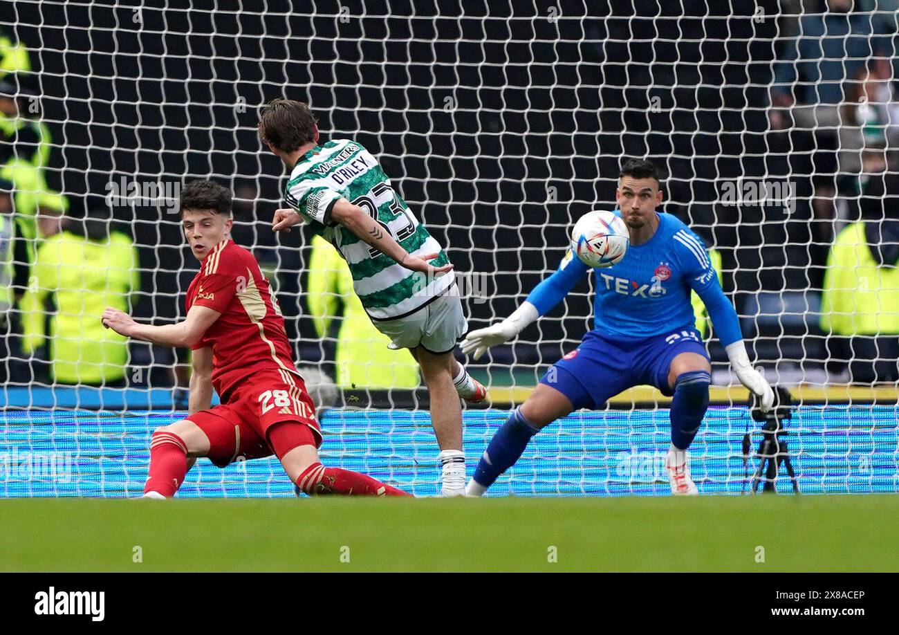 File photo dated 20-04-2024 of Celtic's Matt O'Riley scores during the ...