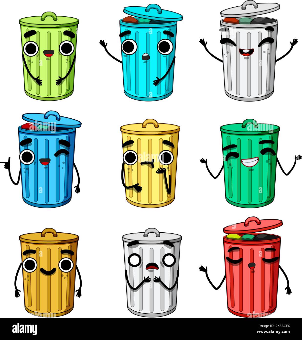 trash bin character set cartoon vector illustration Stock Vector Image ...