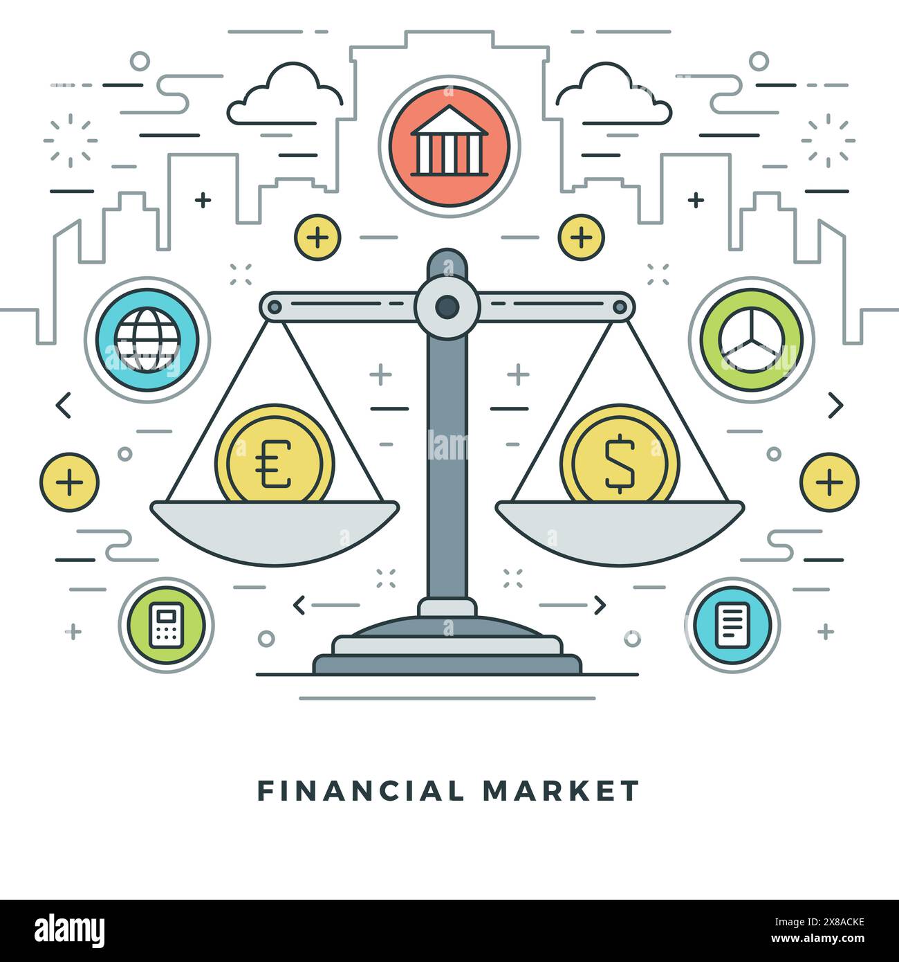 Flat line Financial Market Concept Vector illustration. Modern thin ...