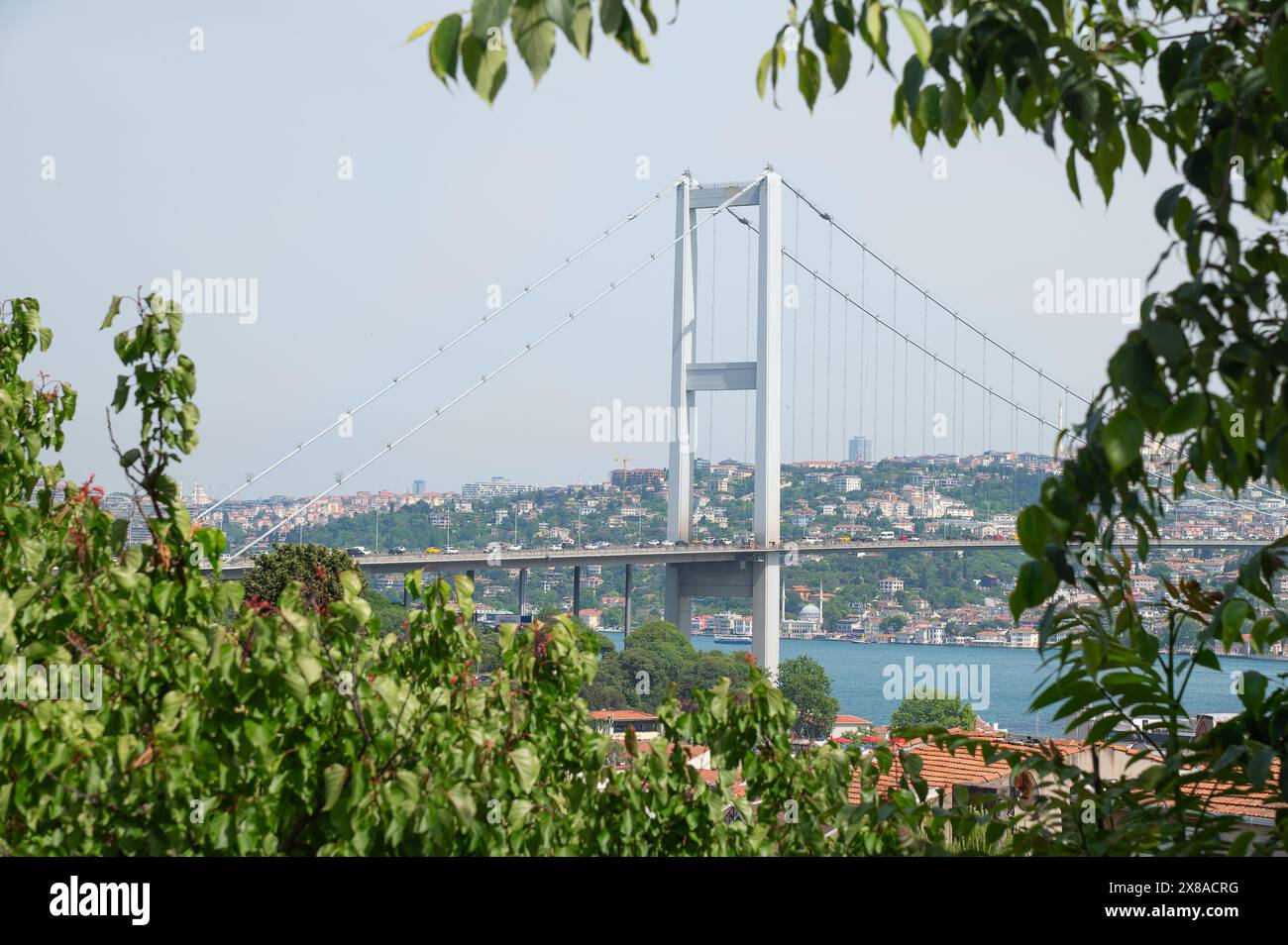View of bosphorus bridge connecting two continents in istanbul city ...