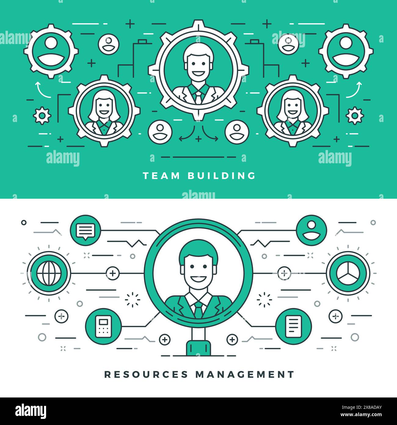 Flat line Team Building and Management. Vector illustration. Modern ...