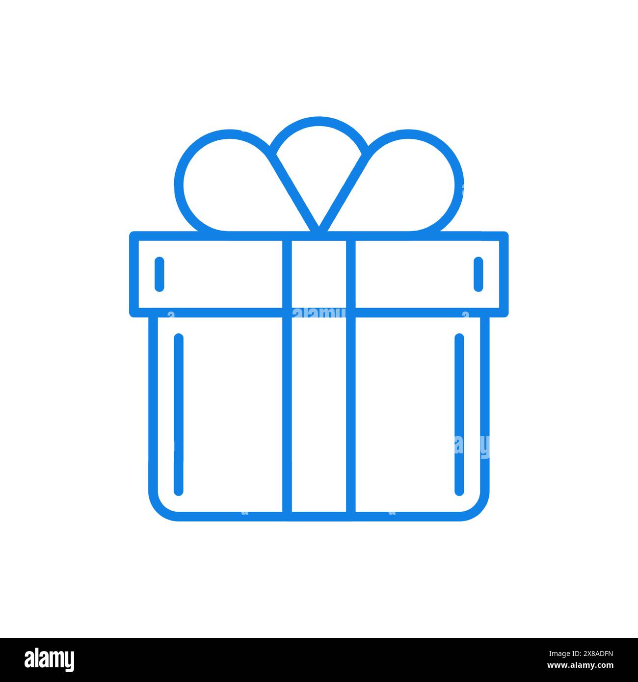 Gift box with ribbon vector line icon. Happy birthday present prize for ...