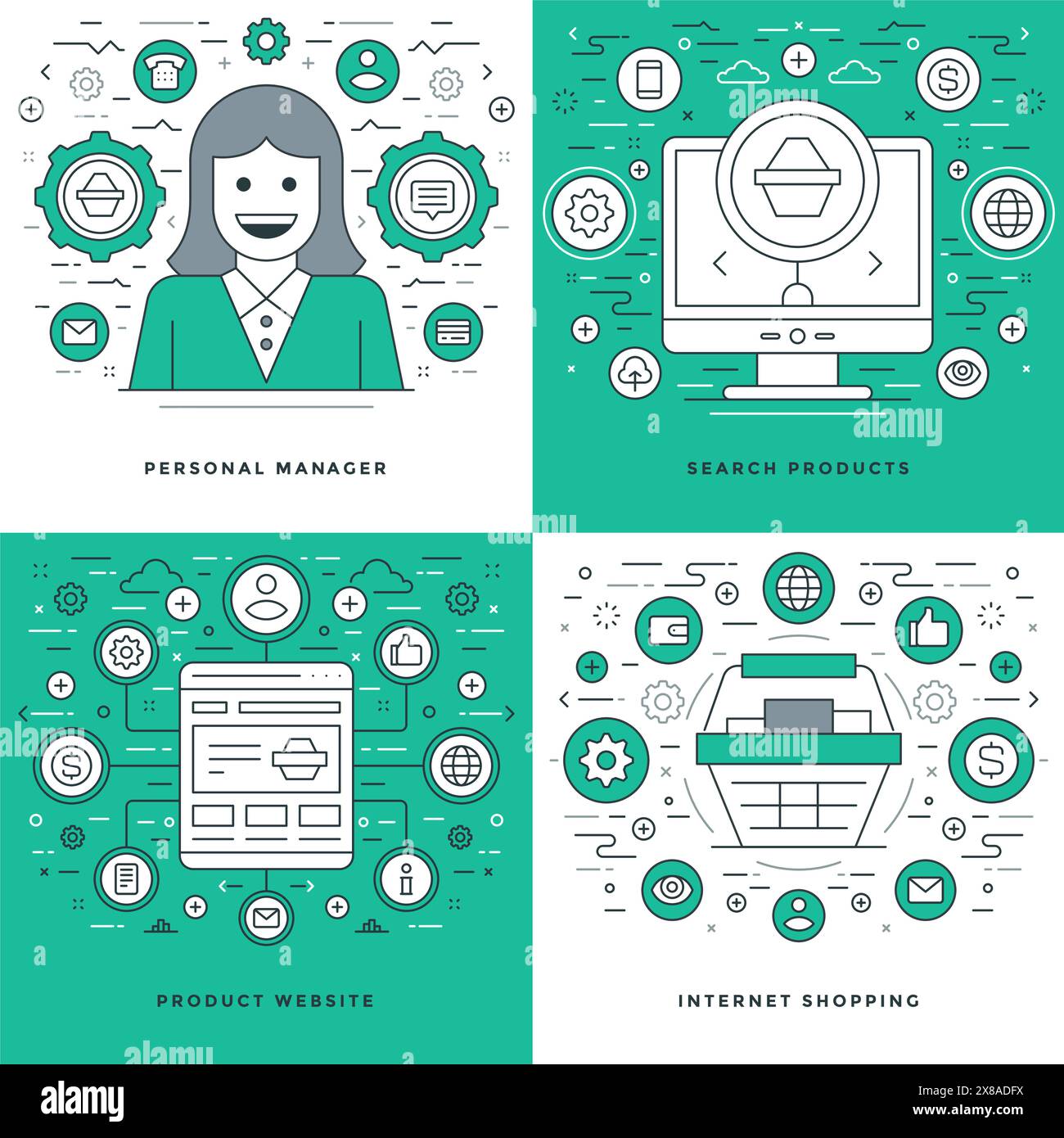 Flat line Manager, Search Products, Shopping Business Concepts Set ...