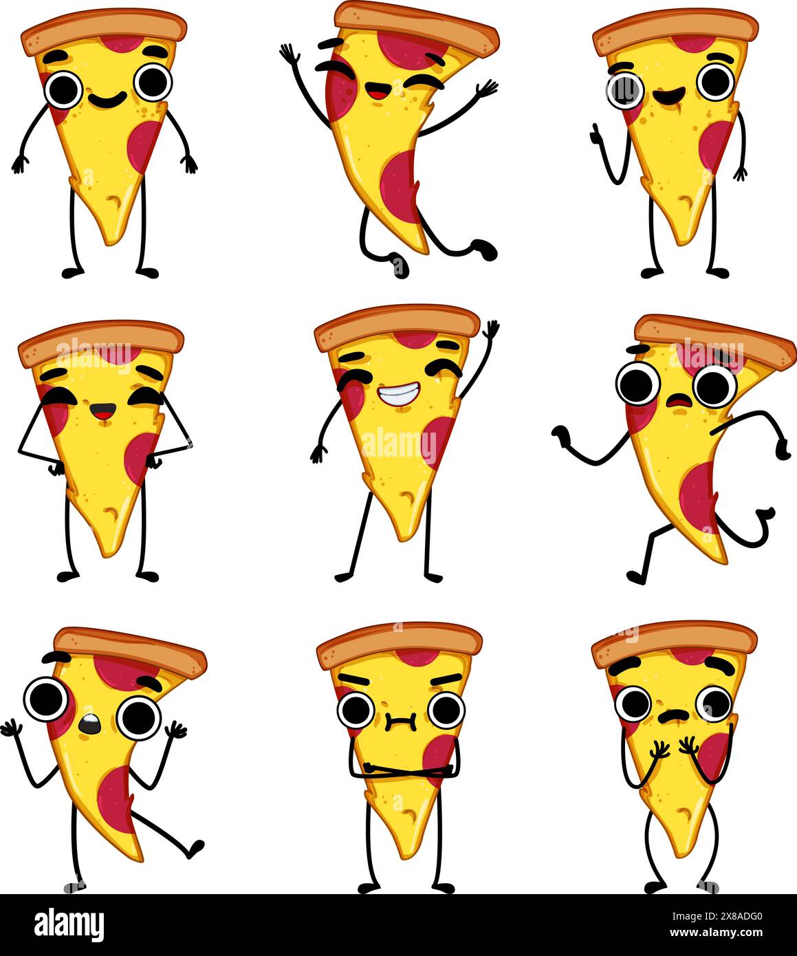 pizza slice character set cartoon vector illustration Stock Vector Image & Art - Alamy